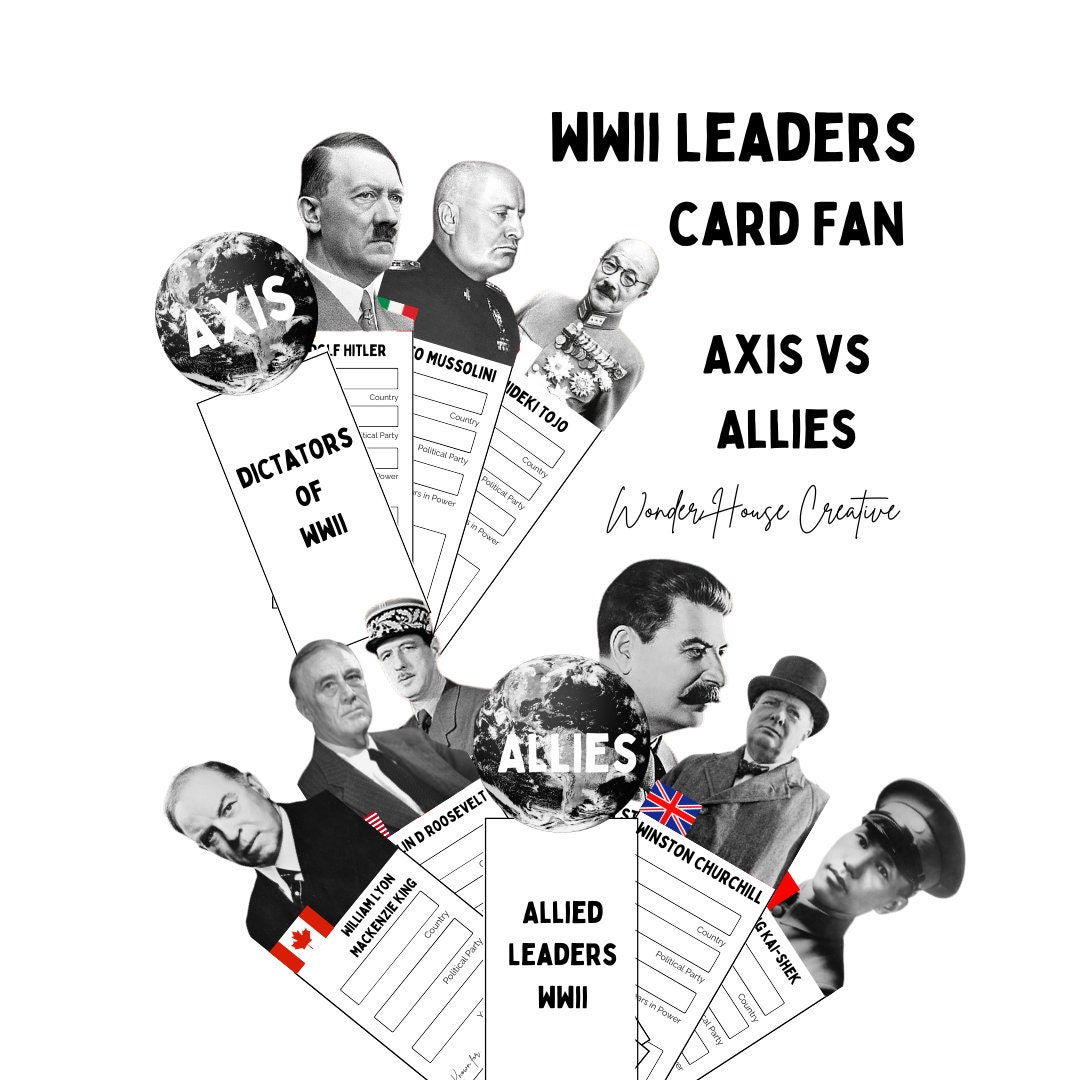 WW2 Leaders Card Fan Printable Project, WWII World Leaders, Axis Vs ...