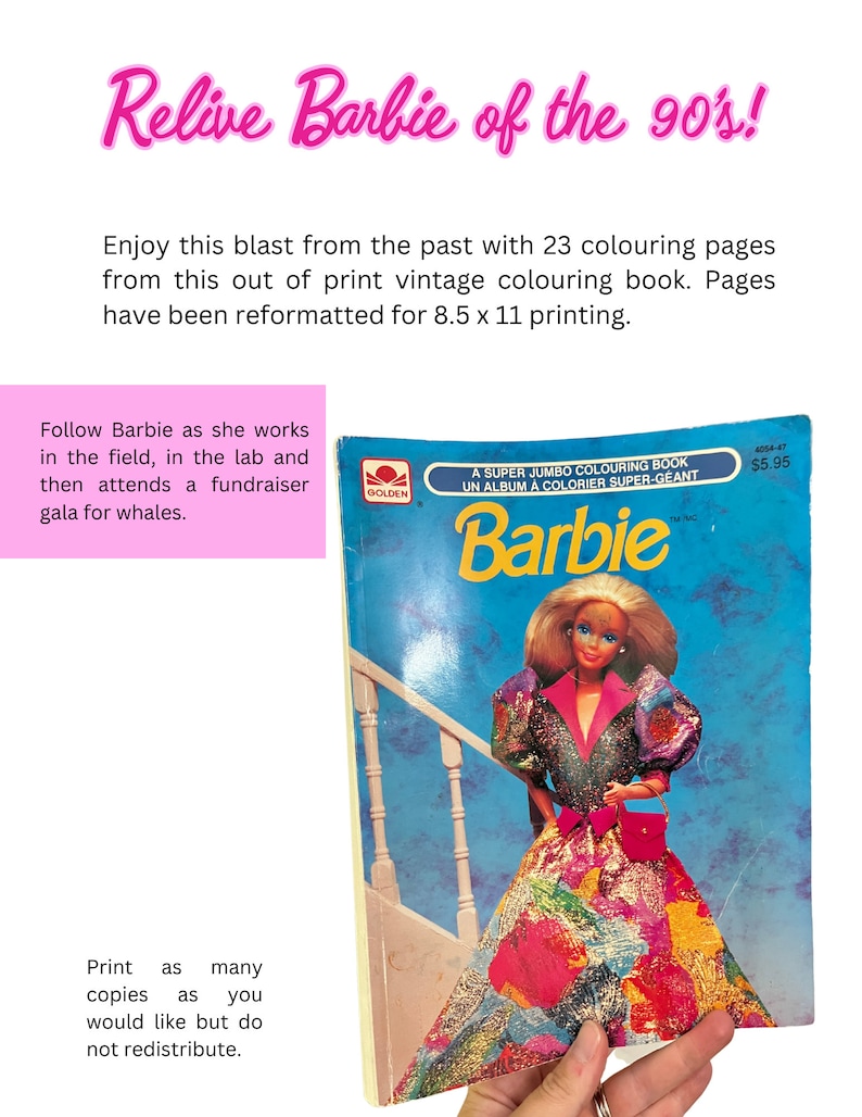 1991 Vintage Marine Biologist Barbie Colouring Book, 21 Pages, PDF ...