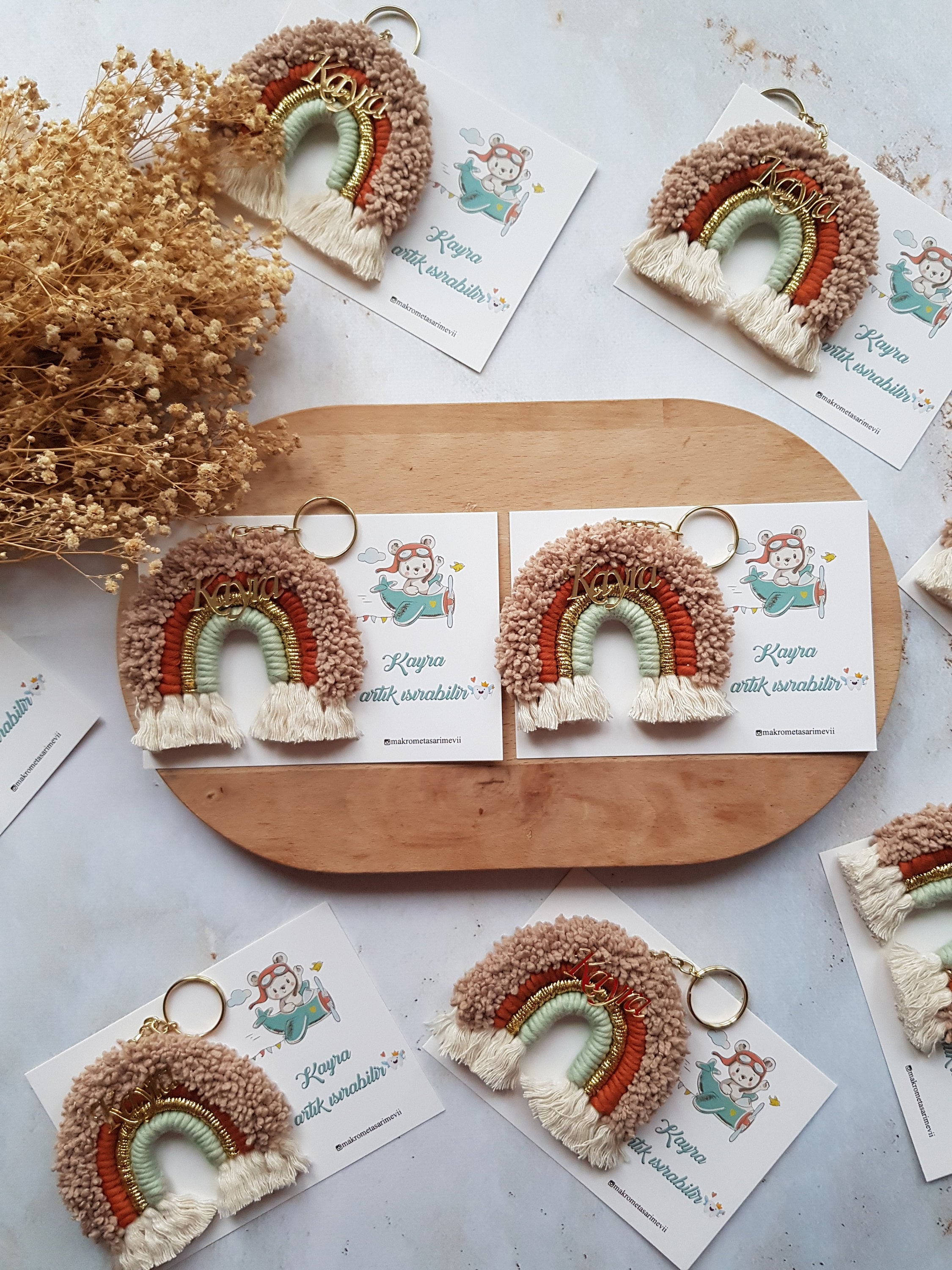 Macrame Rainbow Keychain With Name, Baby Shower Gifts, Baptism Gifts ...