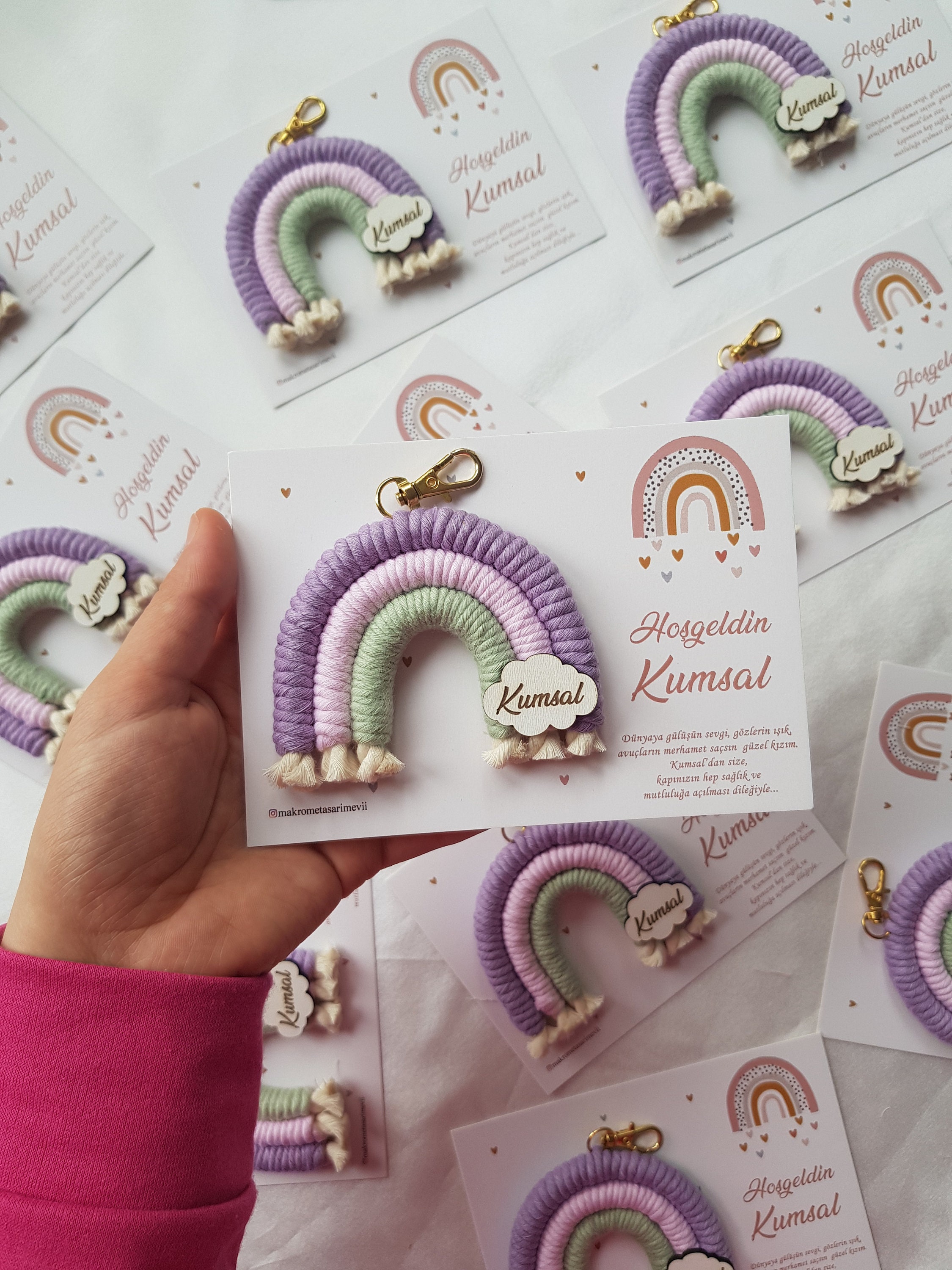 Macrame Rainbow Keychain With Name Baby Shower Gifts Baptism - Etsy