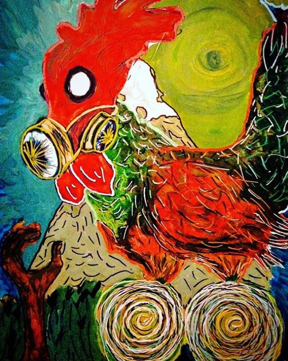Original Work Psychedelic Rooster Painting - Etsy