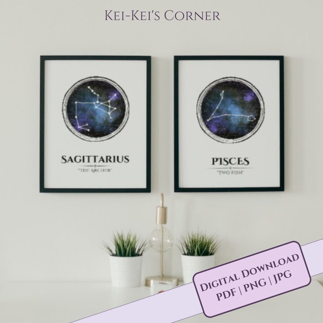 Pisces two Fish Zodiac Constellation, Horoscope Art, Night Sky, A4 ...