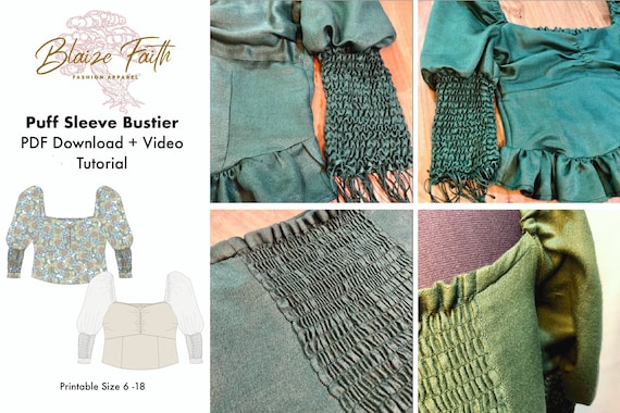 Digital Puffed Sleeve Shirred Cropped Top Sewing Pattern and - Etsy
