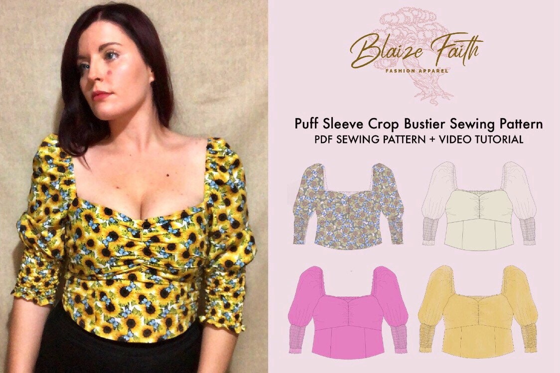 Digital Puffed Sleeve Shirred Cropped Top Sewing Pattern and - Etsy