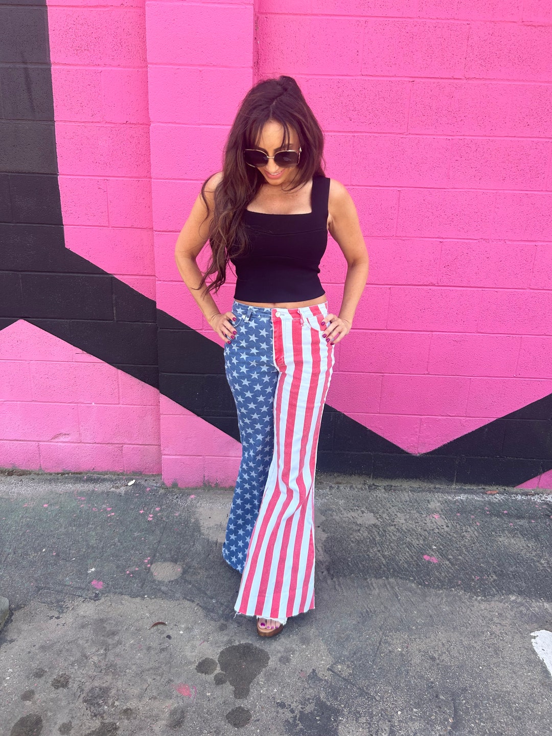 Womens Flag Stars and Stripes Denim Pants. Womens Fourth of July Flag ...