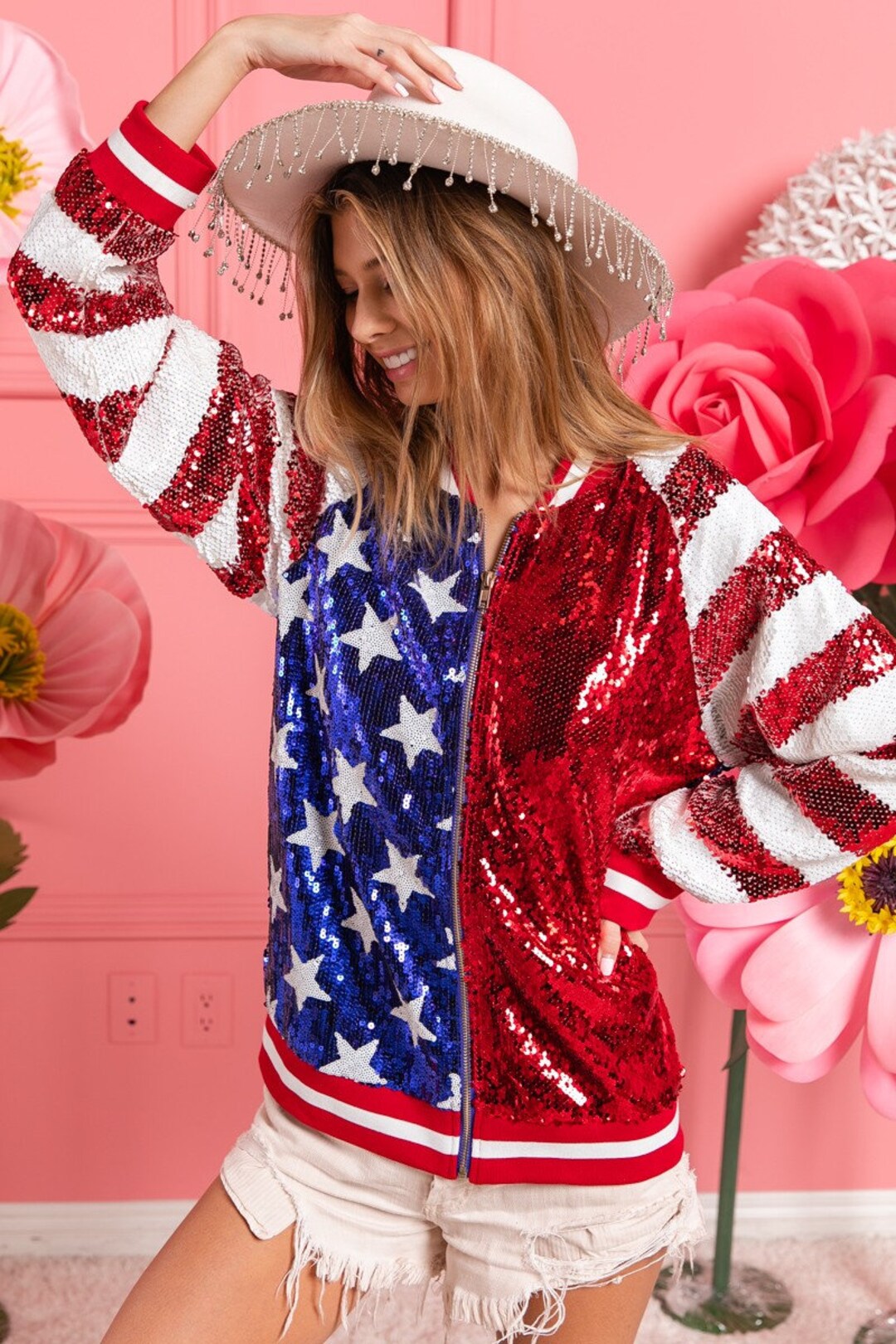 Women's Sequin Red White and Blue Usa America Maga Jacket. - Etsy