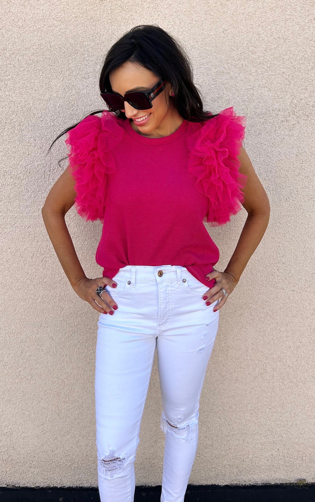 Women’s Fuchsia Pink Fluffy Tulle Statement Shirt/top. Bridal ...