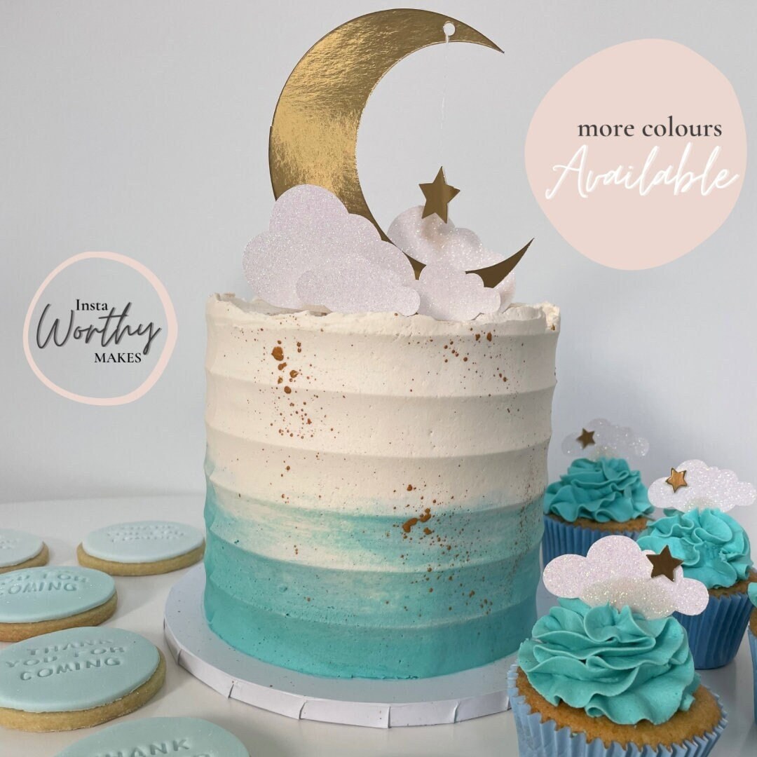 Moon and Stars Baby Shower Cake Topper, Gold or Silver - Etsy