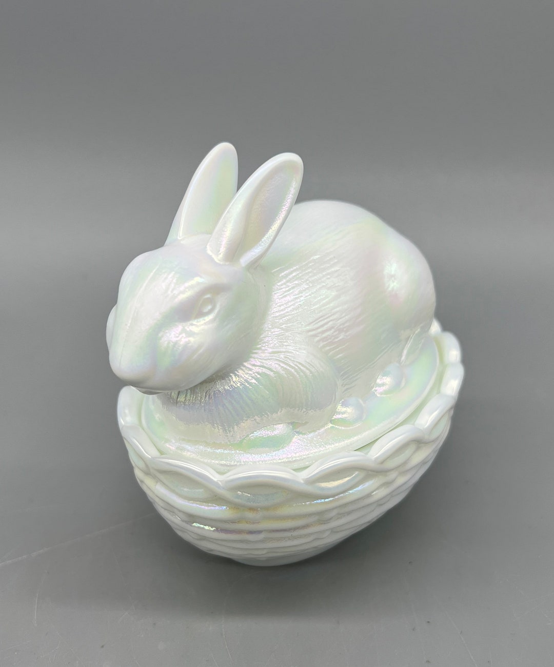 Mosser Bunny Rabbit on Basket Milk Carnival Glass - Etsy