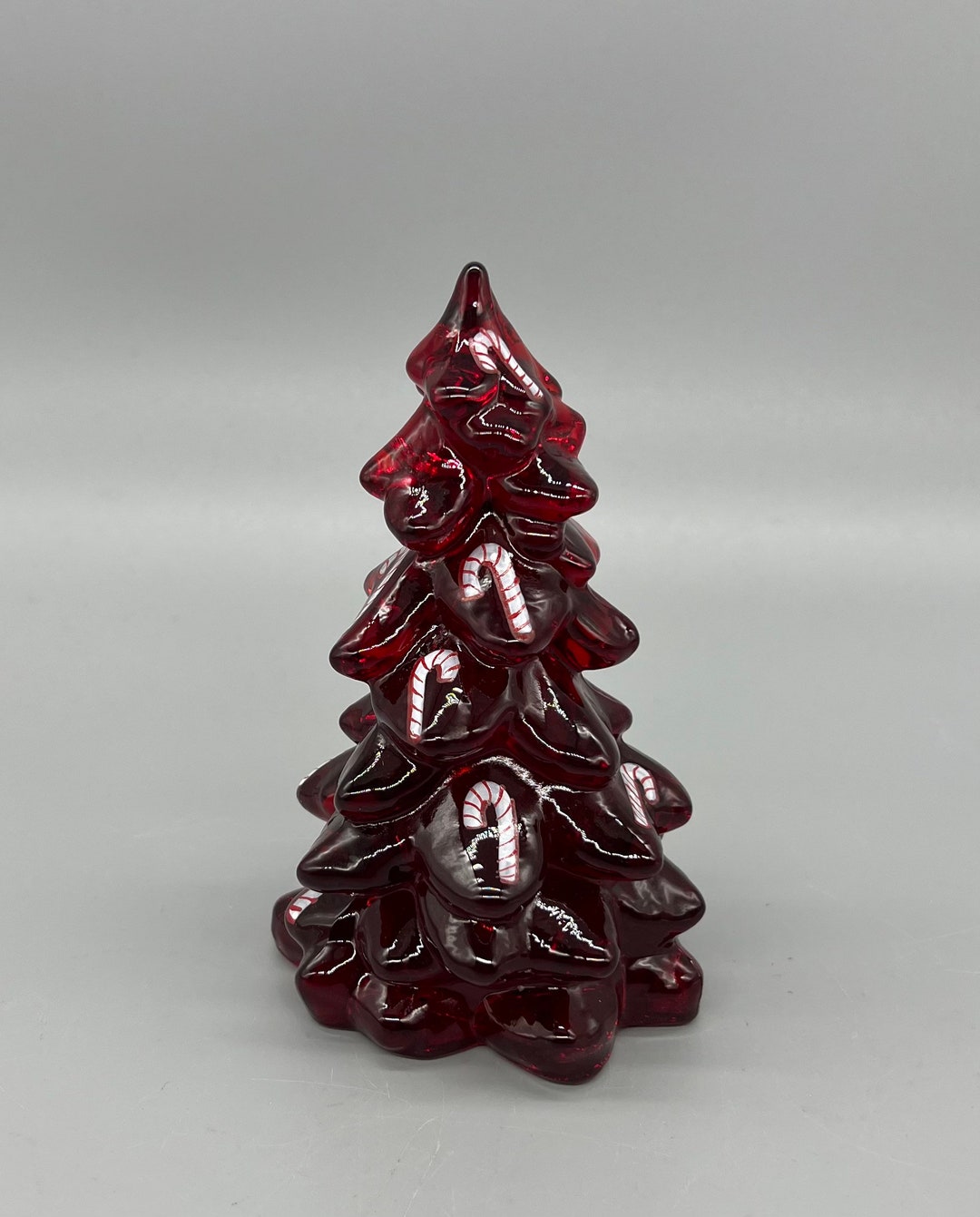 Christmas Holiday Tree Ruby Red With Hand Painted Candy Canes 5 1/2” by ...