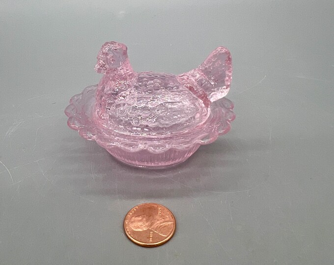Mosser Hand Crafted Mini Rose Pink Hen on Nest Chick Salt Cellar Dip ...