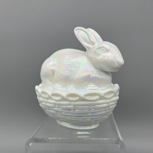 Mosser Bunny Rabbit on Basket Milk Carnival Glass - Etsy