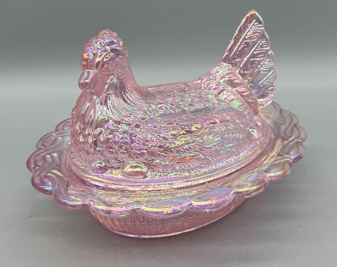 Mosser Hand Crafted Hen on Nest Rose Pink Carnival 6 1/2” Covered Dish ...