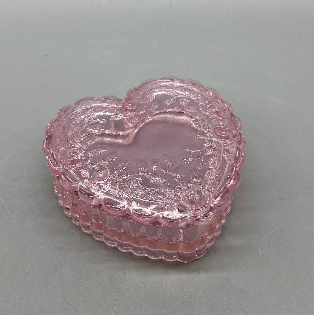 Mosser Hand Pressed Glass Rose Pink Carnival Heart Shaped Glass Trinket ...