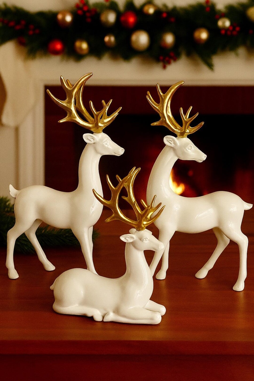 White Reindeer Hand Decorated With Gold Antlers Christmas Decoration 8. ...