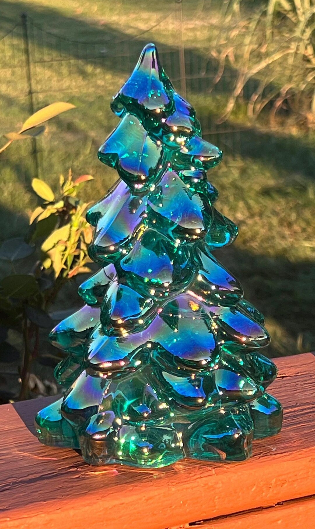 Christmas Holiday Tree 8” Teal Carnival Glass Mosser USA Large - Etsy