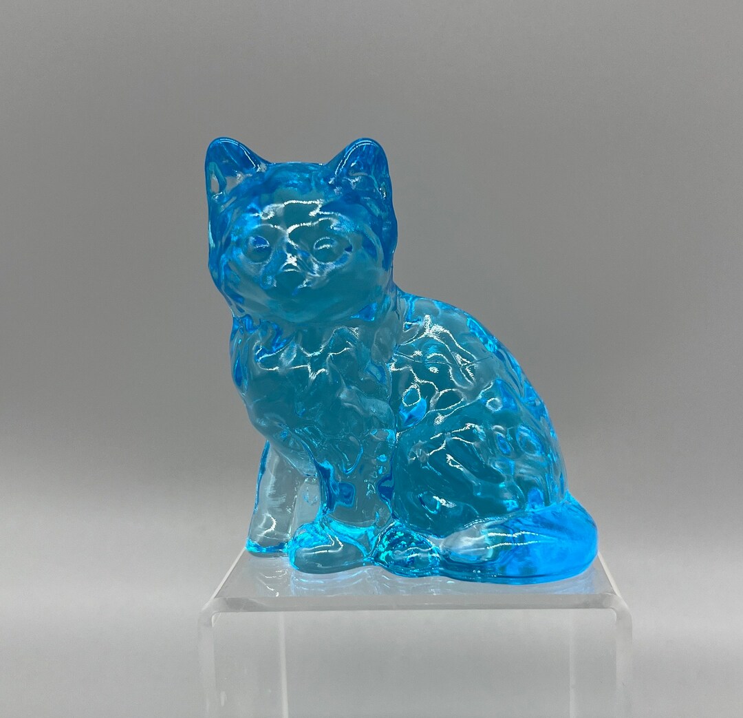 Mosser Hand Crafted Fluffy Kitten Sitting Cat Buffett Blue Glass - Etsy