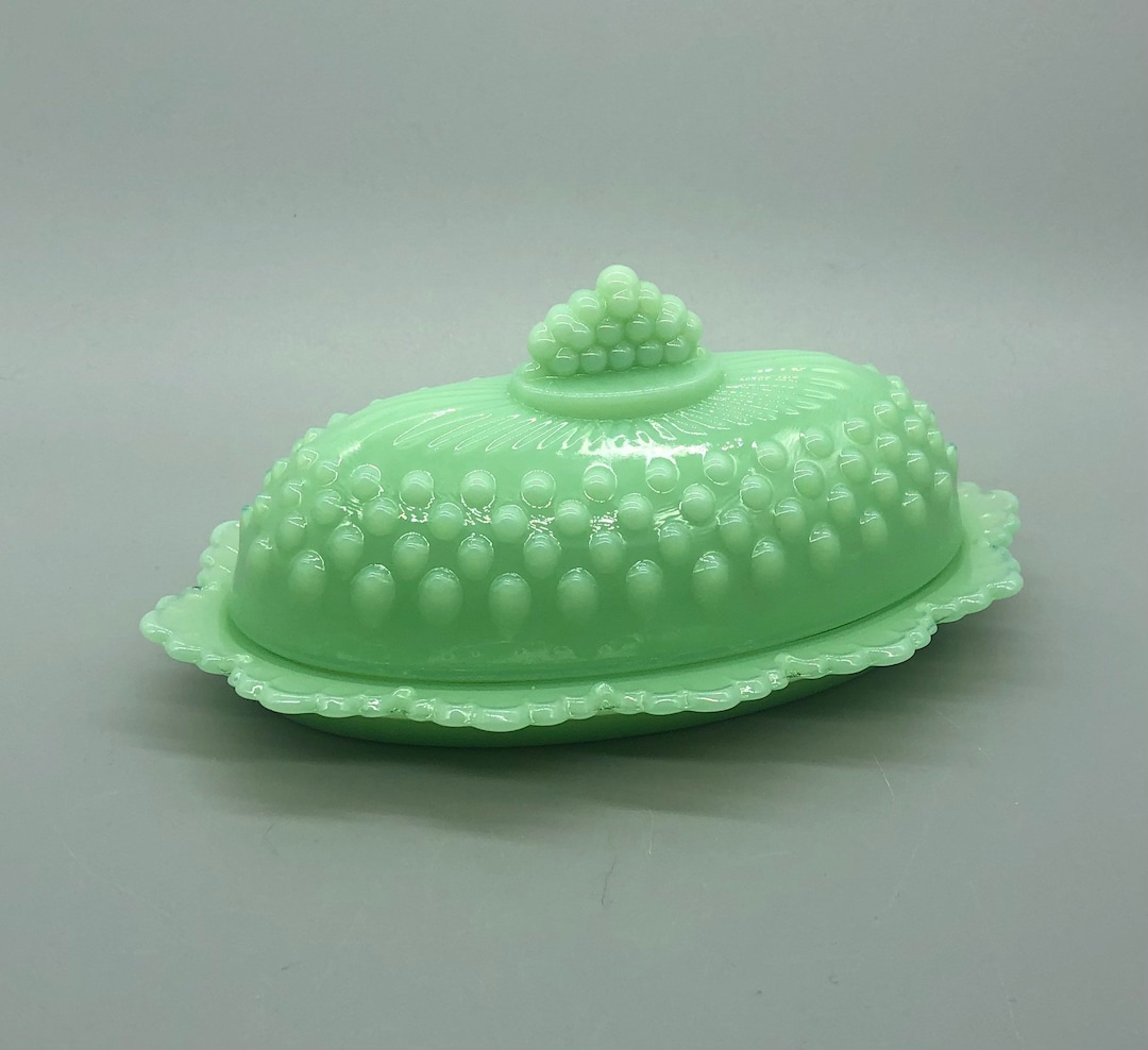 Hand Crafted Jadeite Jadite Jade Green Gigi Hobnail Stick Butter Dish ...