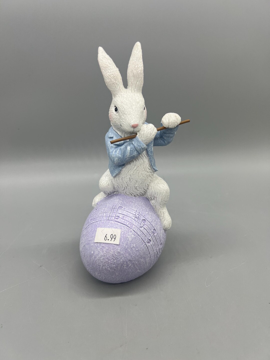White Bunny Rabbit Playing Flute on Egg - Etsy