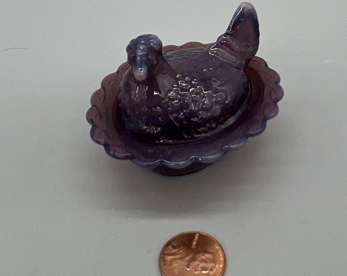 Mini Hen on Nest Chick Salt Cellar Dip Eggplant Purple Mosser - Etsy