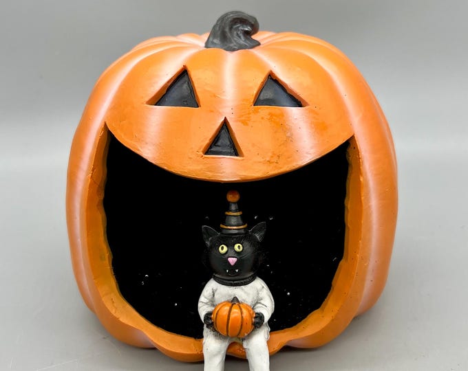 Halloween Jack-o-lantern With Black Cat - Etsy