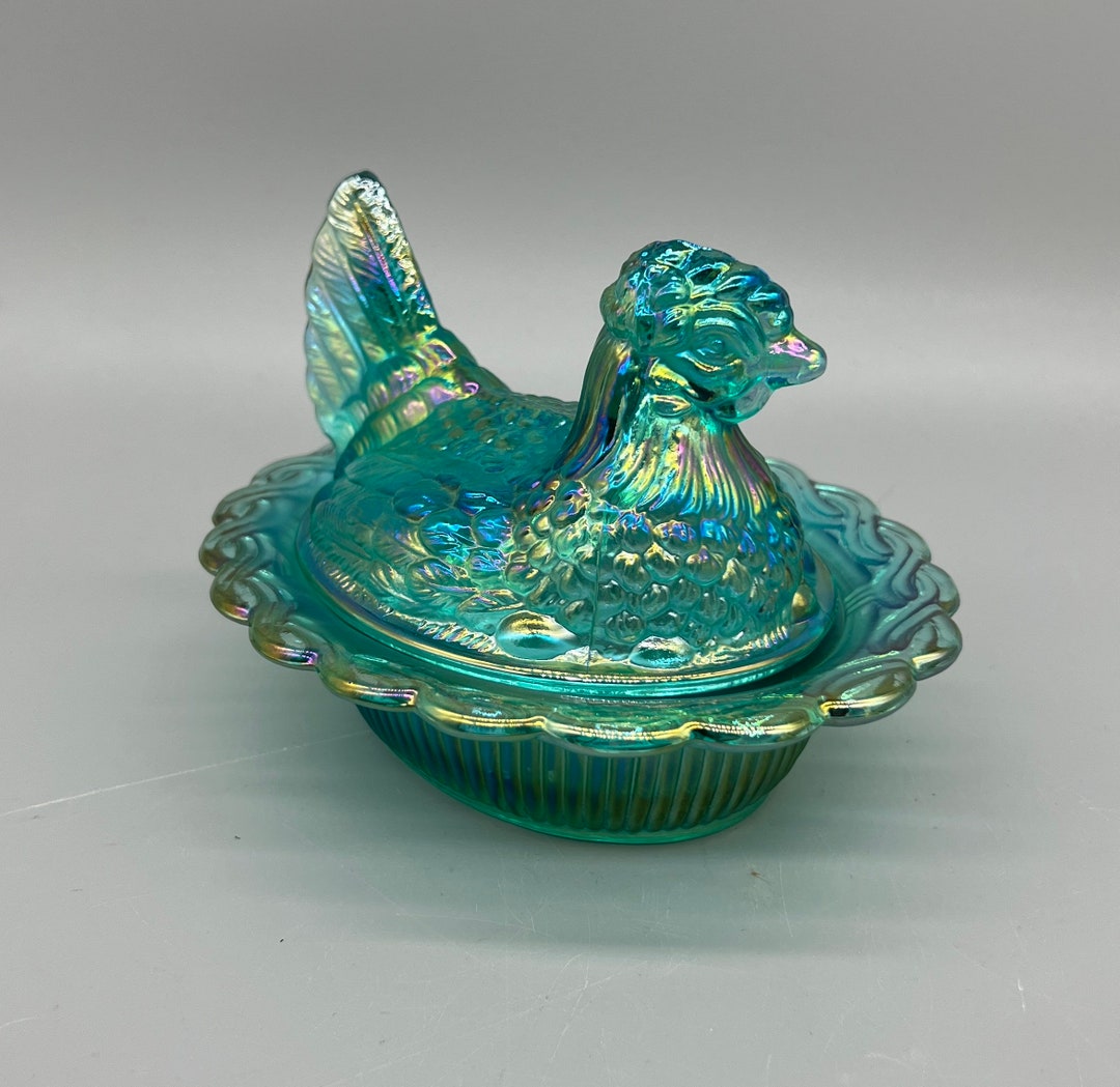 Hen on Nest Teal Carnival 6 1/2 Mosser USA - Etsy