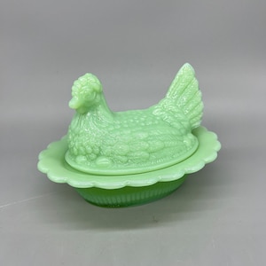 Mosser Hand Crafted Hen on Nest Jadeite Jadite Jade Green Glass 6 1/2 ...