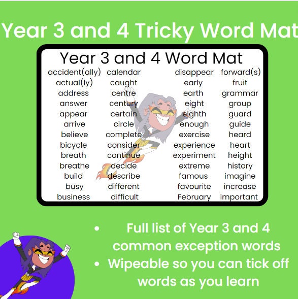 Year 3 and 4 Tricky Word/ Common Exception Word Mat - Reading and ...