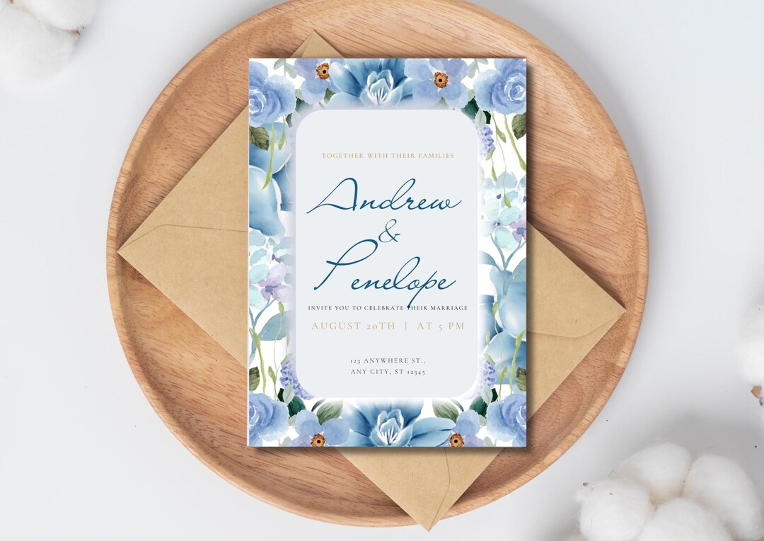 Blue Floral Wedding Invitation - Etsy