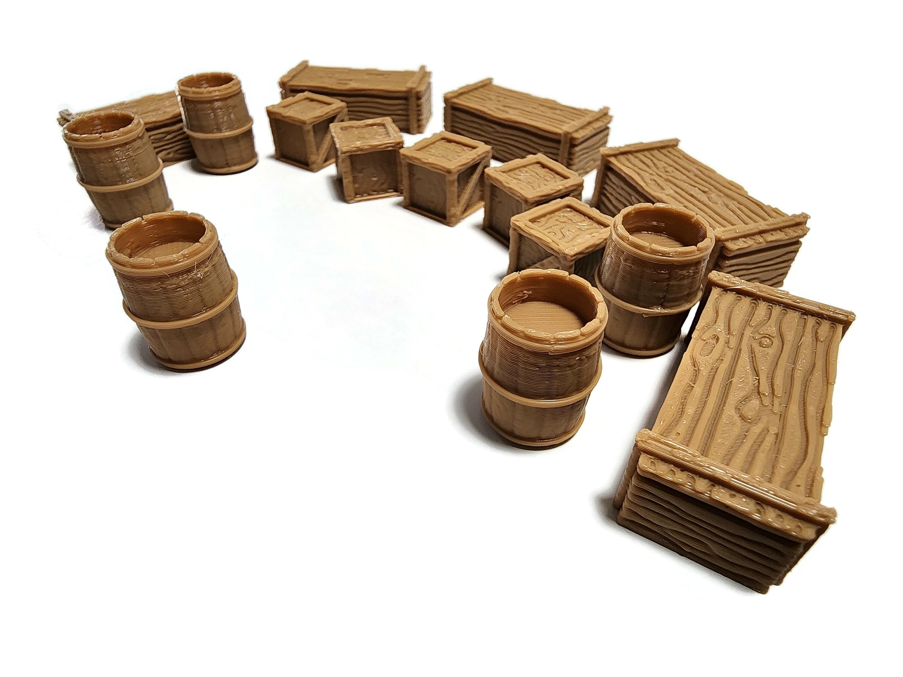 Miniature Wooden Crates and Barrels Scatter 15pc Scaled for 28mm RPG ...