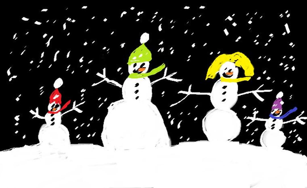 A Digital Drawing of a Family of Snowmen and Snowwomen a Snowstorm at ...