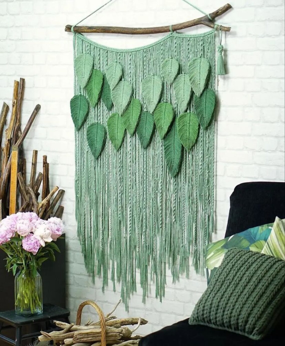 Green Leaf Macrame Wall Hanginglarge Leaf Macrame Wall - Etsy