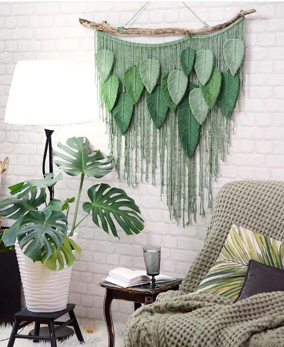 Green Leaf Macrame Wall Hanging,large Leaf Macrame Wall Hanging,macrame ...