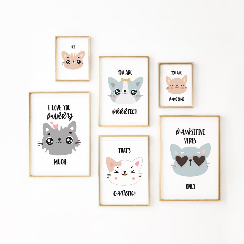 Cat Wall Art Minimalism Kids Motivational Wall Art Nursery Cat Lovers ...