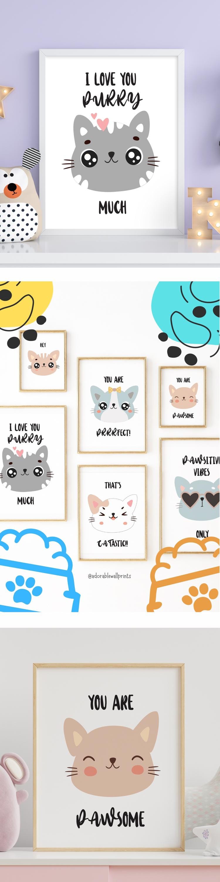 Cat Wall Art Minimalism Kids Motivational Wall Art Nursery Cat Lovers ...