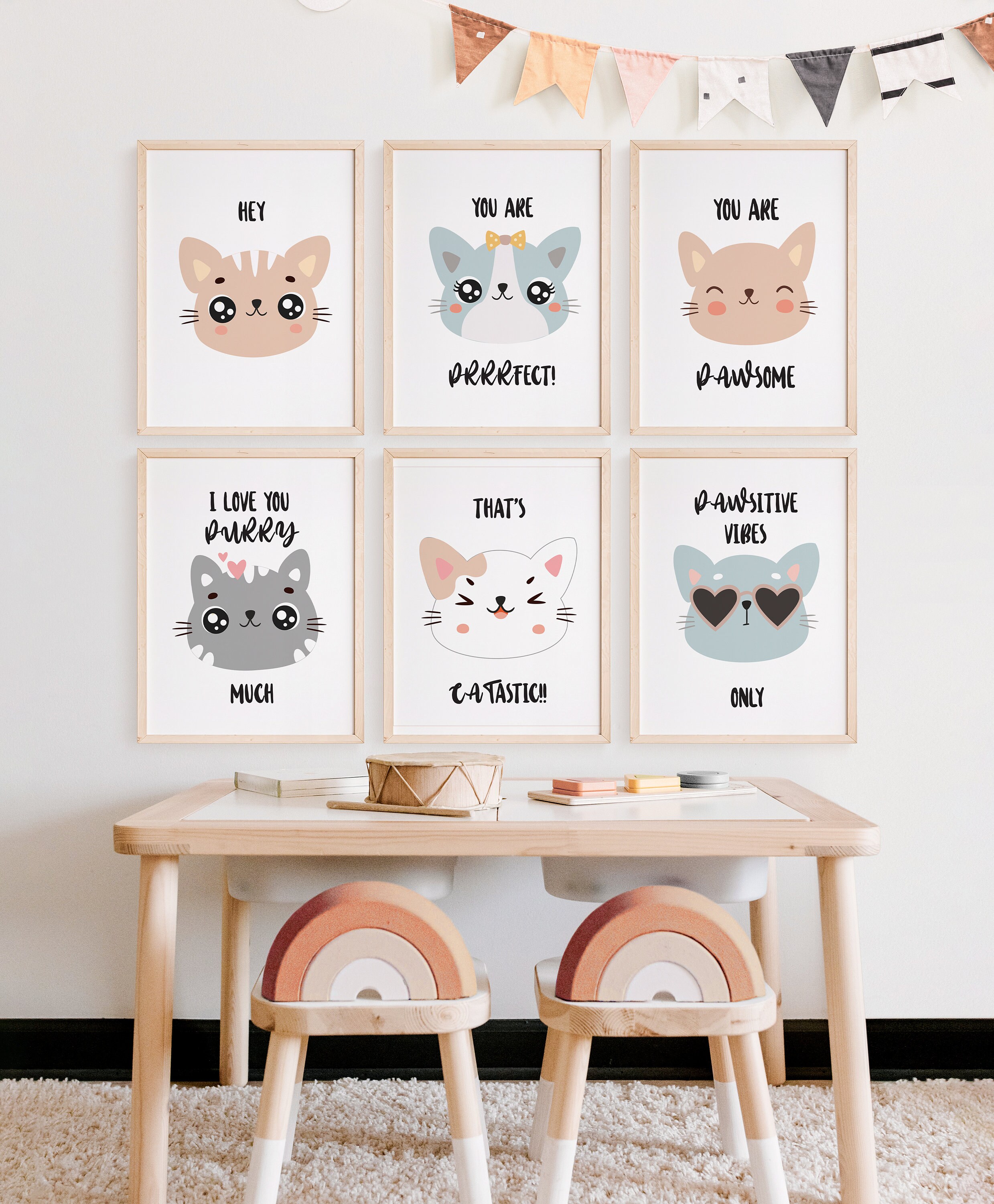 Cat Wall Art Minimalism Kids Motivational Wall Art Nursery Cat Lovers ...