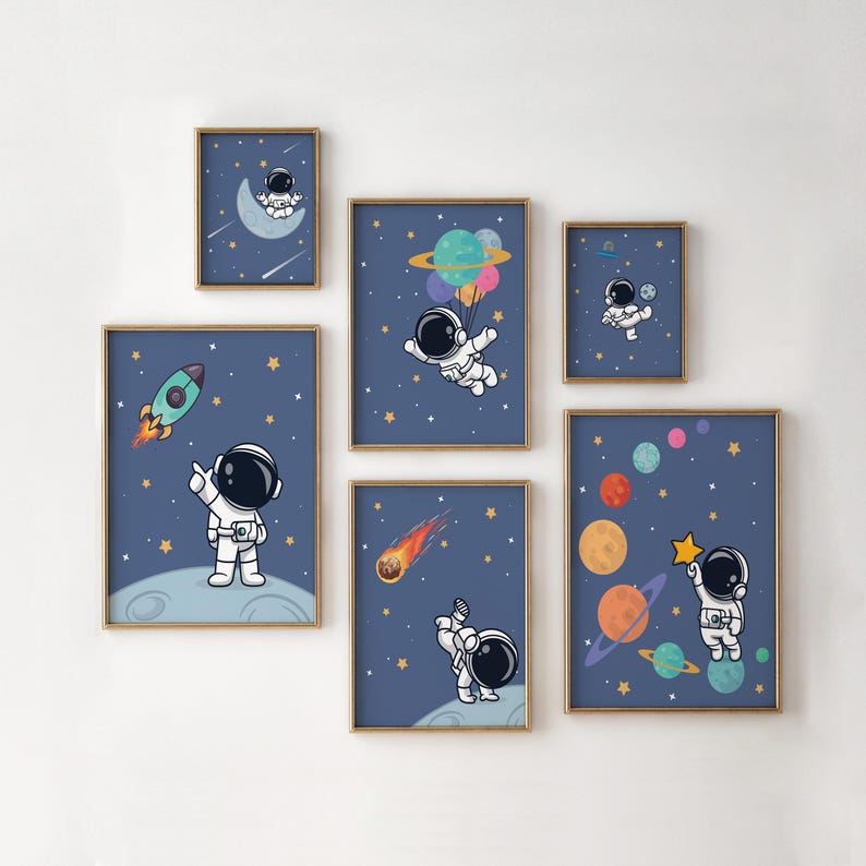 Astronaut Space Theme Wall Art Outer Space Nursery Decor Digital Print ...