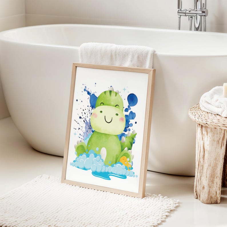 Dinosaur Bathroom Printable Boy Art Sign Wall Decor Bathroom Dinosaur ...