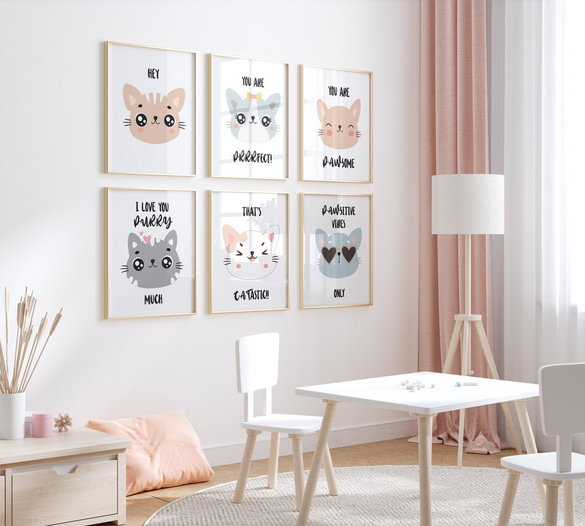 Cat Wall Art Minimalism Kids Motivational Wall Art Nursery Cat Lovers ...