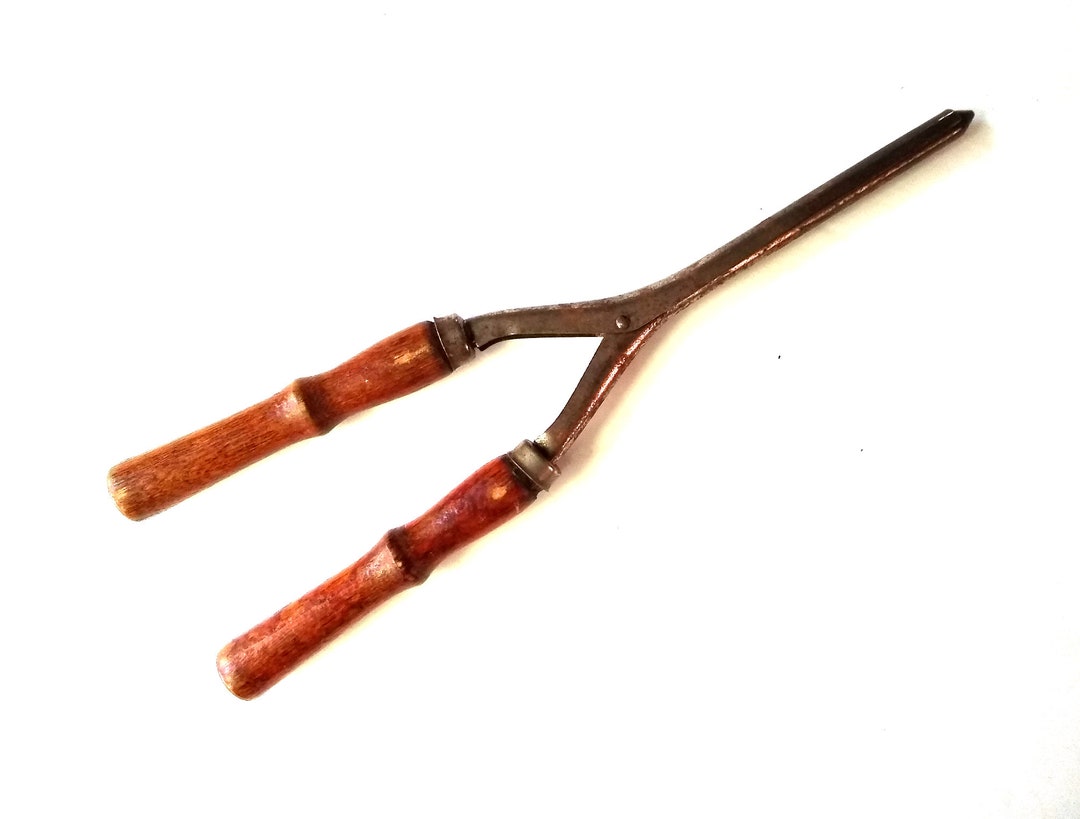 Nice Antique Victorian Hair Curling Iron With Wood Handles, Well-used ...