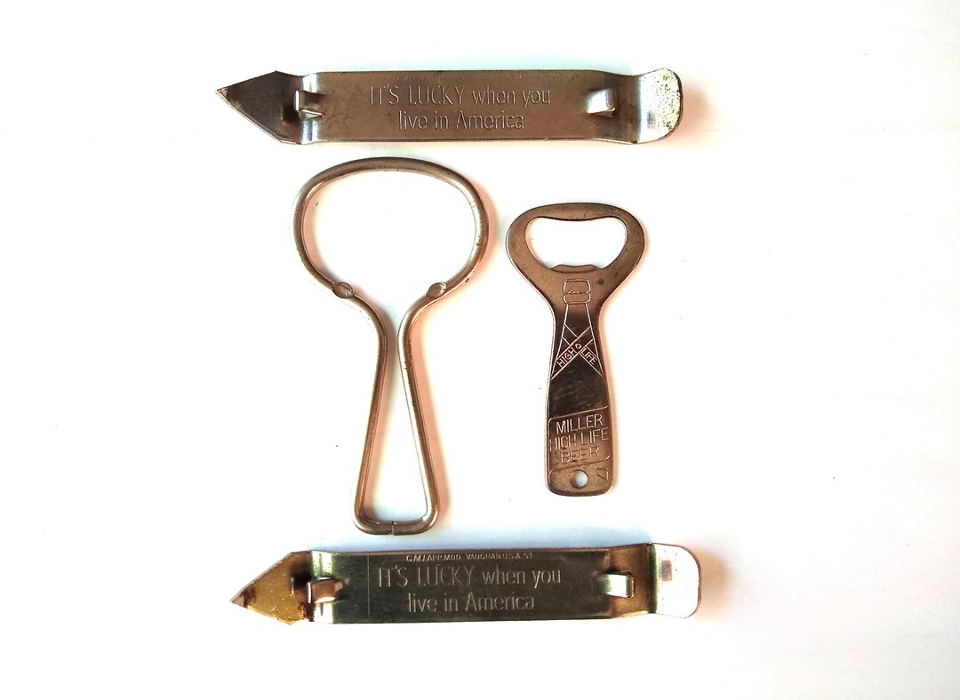 Four Vintage Collectible Bottle/can Openers, Two Large Lucky Lager Age ...