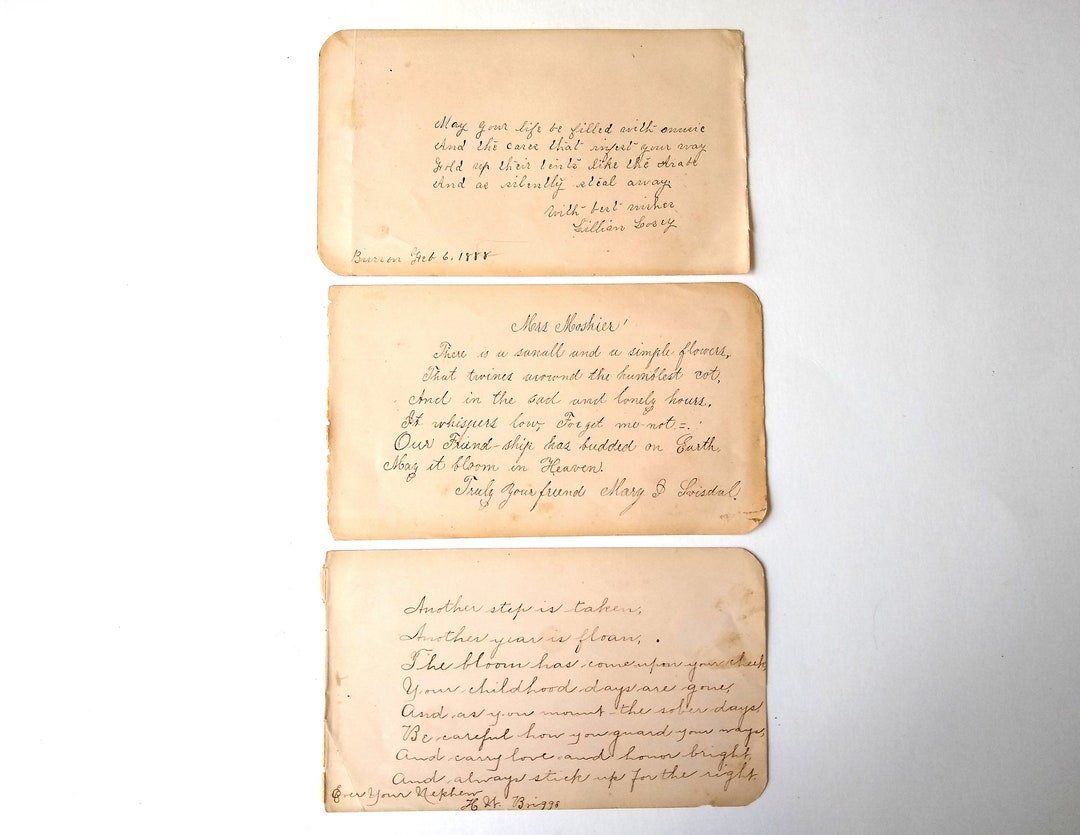 Three Handwritten Victorian Era Poems, Original Antique Written Rhyming ...