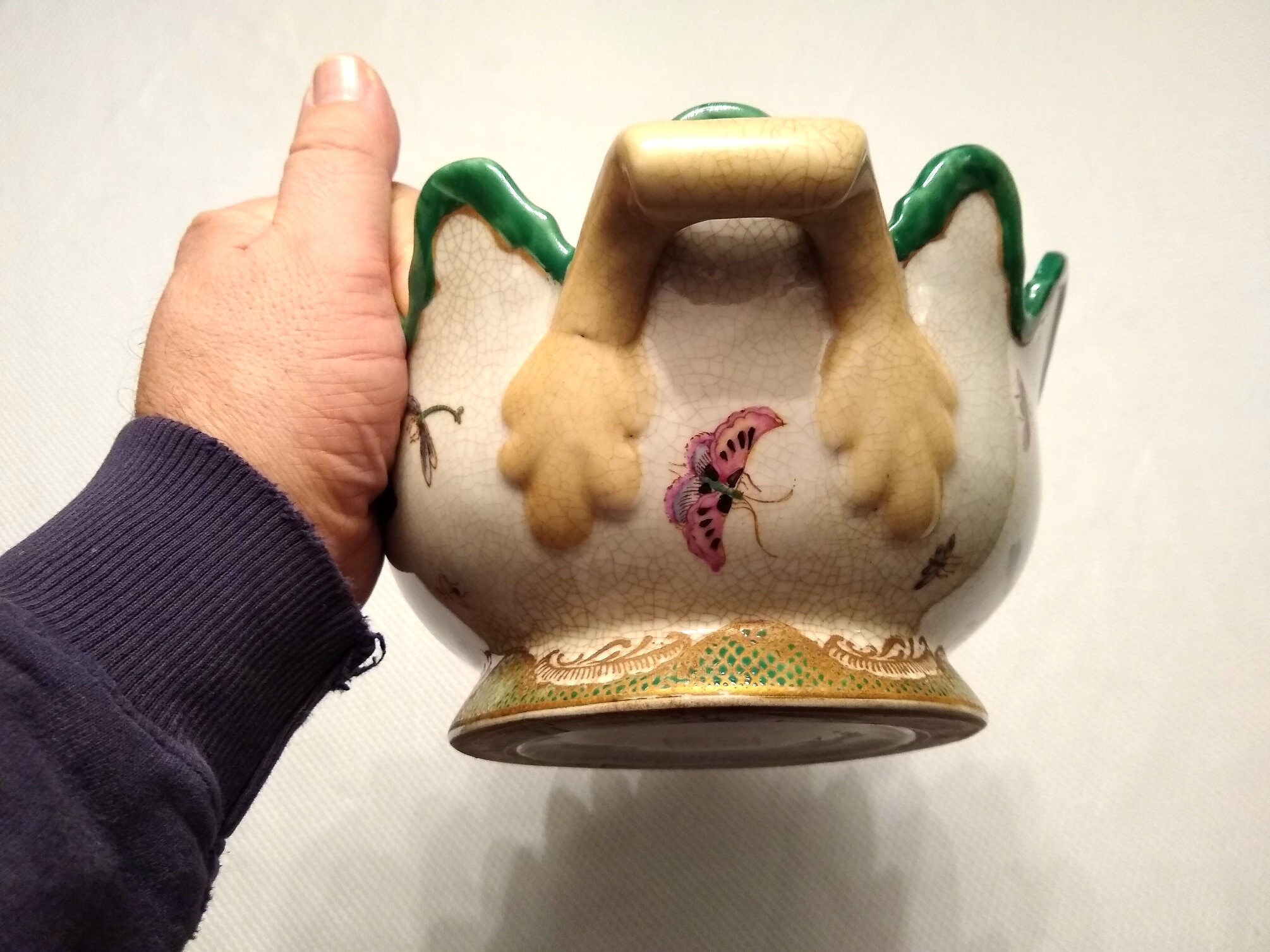 Vintage Chinese Porcelain Monteith Center Bowl With Handles, Birds ...