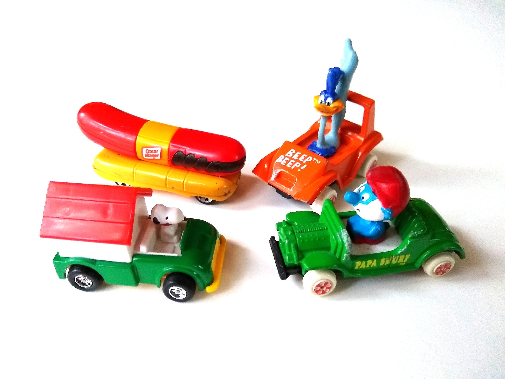 1982 the Ertl Co Smurf 4 Papa Smurf Car, 1958 Copr No C24 Snoopy Car ...