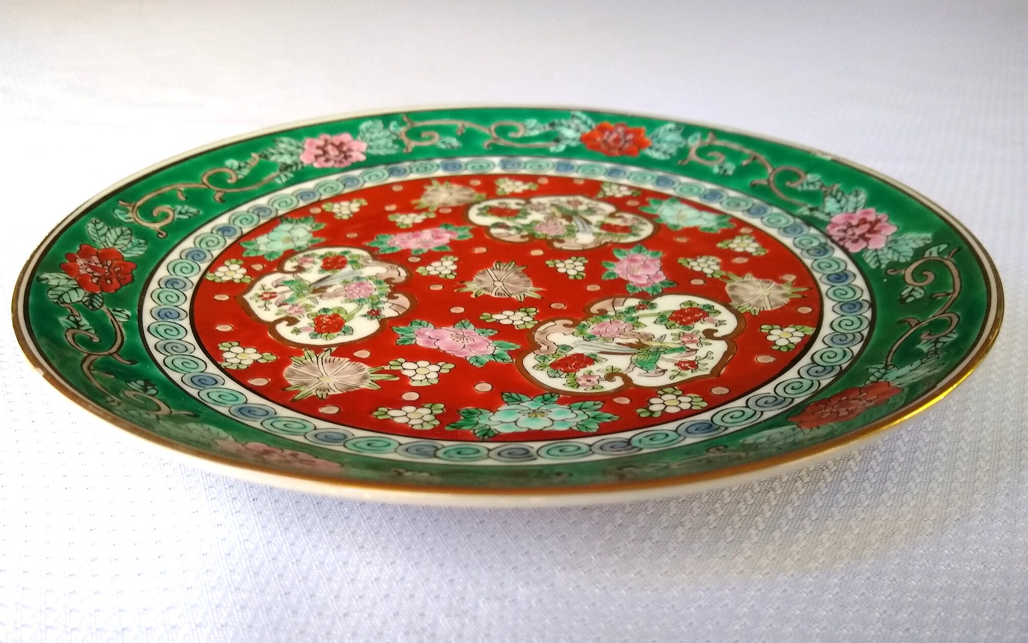 Stunning Vintage Imari Gold Famille Rose Green and Red Porcelain 8 1/4 ...