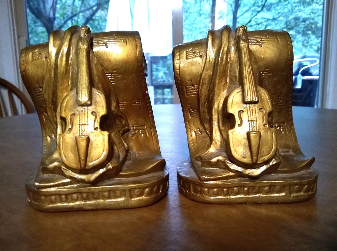 Vintage 1965 Musical Violin and Sheet Music Heavy Clayware Gold Painted ...