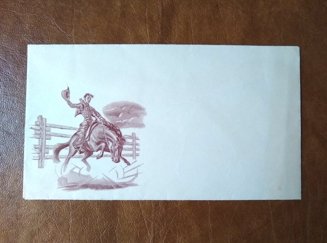 Rare 1940s Wild West Cowboy Riding a Bucking Bronco Unused Envelope ...