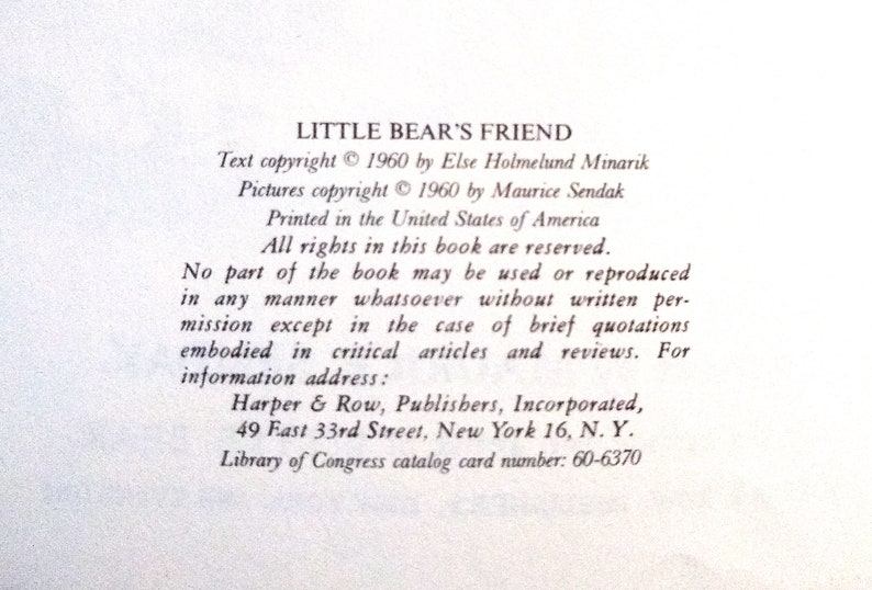 1960 First Edition Little Bear's Friend by Else Holmelund Minarik With ...