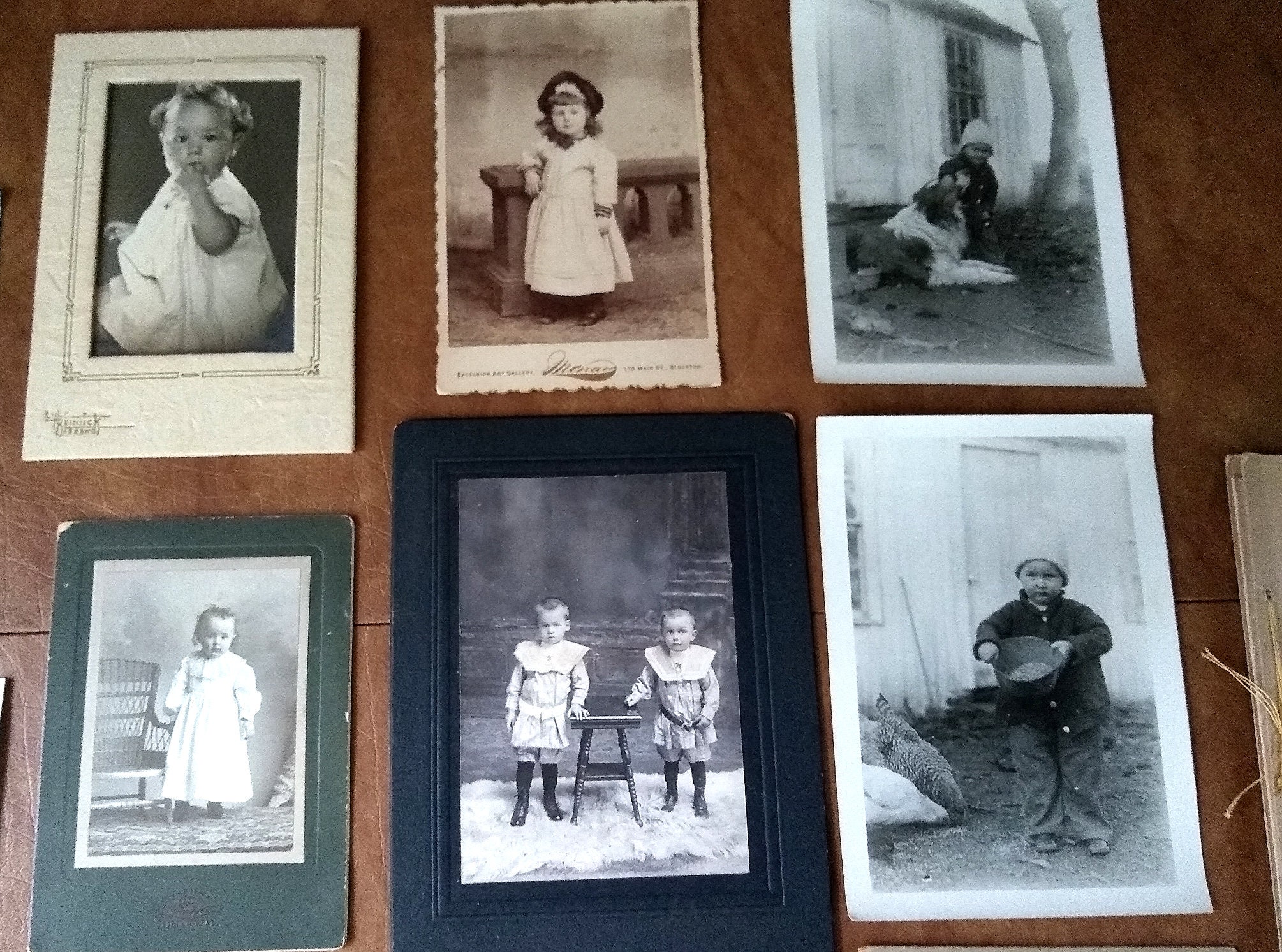 14 Antique Children's Photographs and an Antique Handmade Baby Record ...