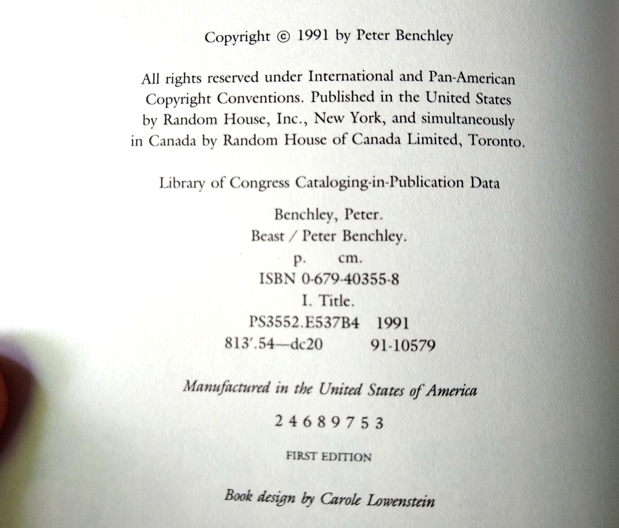 First Edition 1991 Beast Novel by Peter Benchley the Author - Etsy